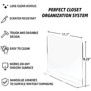 OnDisplay Acrylic Shelf Dividers - Closet Shelves Organizer - Clothing/Purse Separator (8 Pack, 8")