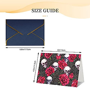 PAILON Skulls Rose Flowers Thank You Cards With Envelopes, Blank Greeting Note Cards With Envelopes Blank Inside, Funny Birthday Cards For Women Men, Thank You Card For Wedding Business,Graduation