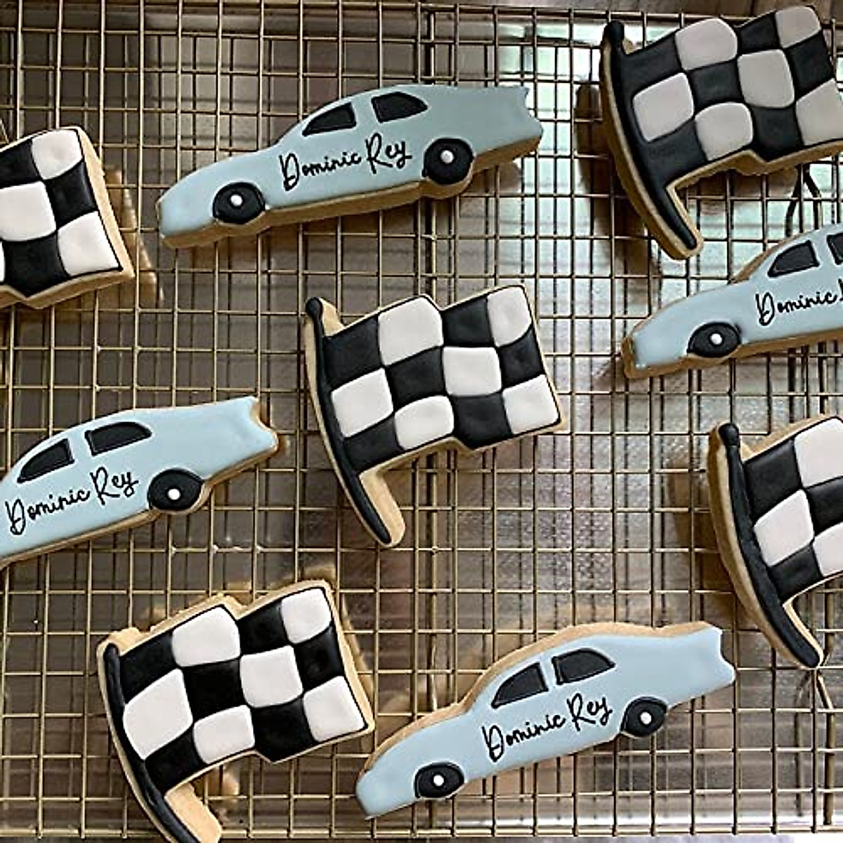 Hwy Route 66 Cookie Cutter 5 Piece Set from The Cookie Cutter Shop - Circle Wheel/Tire, Flag, Route 66 Sign, Square Plaque, Race Car Cookie Cutters – Tin Plated Steel Cookie Cutters