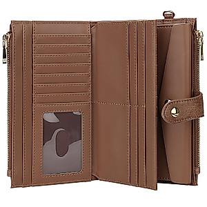 YALUXE Double Zipper Wallets for Women Wristlet Cellphone Purse Card Holder Vegan Leather