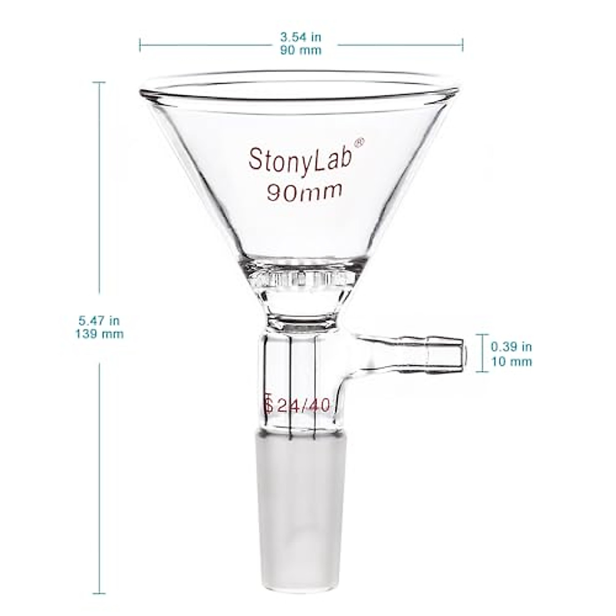 stonylab Borosilicate Glass Filter Funnel with 90mm Top Outer Dimension, 24/40 Inner Joint Glass Filtering Funnels