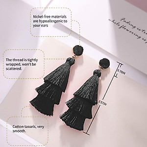 Jugalstar Colorful Tassel Earrings 3 Tier Layered Bohemian, Eardrop Big Dangle Drop Fashion Jewelry Fringe Earrings for Women Teen Girls Valentine Christmas New Year Gift (A:Black)