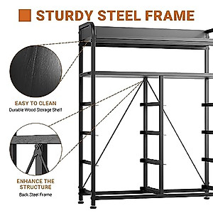 Lulive 8 Drawer Dresser with Shelves, Chest of Drawers for Bedroom with Side Pockets and Hooks Fabric Storage Tower Organizer for Nursery Hallway, Closet, Wood Top (Charcoal Black), (Dressers-HI1349)