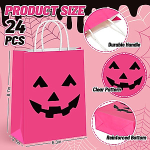 JarThenaAMCS 24Pcs Halloween Paper Gift Bags Pink White Ghost Pumpkin Party Favor Bags with Handle Goodie Candy Treat Bags for Halloween Party Decor Supplies