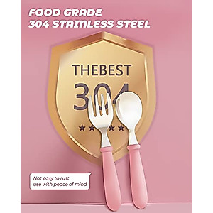 10 pcs Toddler Utensils, Stainless Steel Toddler Silverware Set with Round Handle, Baby Forks for Self Feeding, 5 Toddler Forks and 5 Toddler Spoons, BPA Free