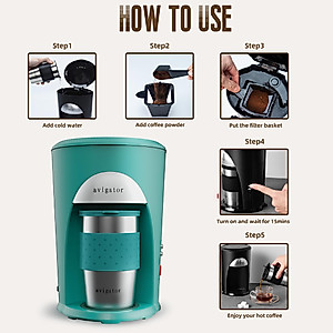 avigator Portable Coffee Maker, 12V Car Coffee Maker, Travel Coffee Machine Fits Car Cigarette Lighter Plug, with Fast Heating, Auto Shut Off, Ground Coffee Maker for Driving Camping&RV（Dark Green）