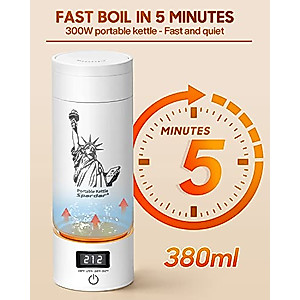 Portable Travel Kettle with Case, Spardar Portable Kettle for Travel 4 Temperature Control and Auto Shut-Off Travel Kettle Electric Small for Tea, Coffee, BPA Free, Boil Dry Protection, 380ml, White