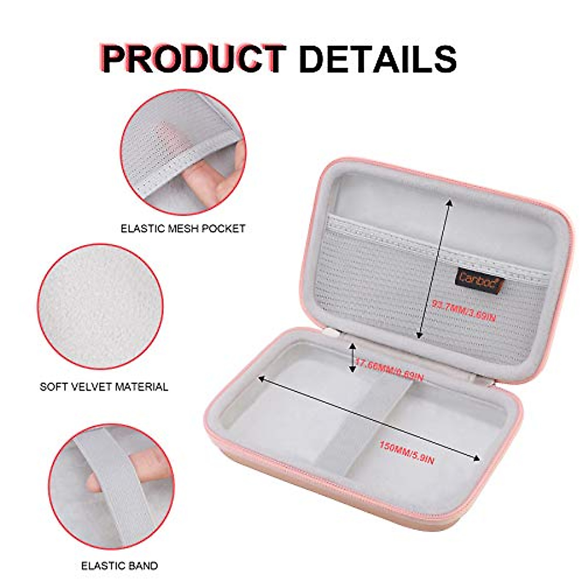 Canboc USB Hub Organizer Case USB C Hub Adapter USB Splitter USB Extender Holder for Anker Hiearcool UGREEN LENTION Multi USB Port Drives, Mesh Pocket fit Flash Drive Macbook Air Pro Charger,Rose Gold