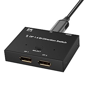 Displayport Splitter Knaive DP 1.4 DisplayPort 8K Converter Switcher Adapter Bidirectional Splitter DP for PC/Monitor Support Support 8k@30Hz /5K@60Hz/ 4K@120Hz (Medium)