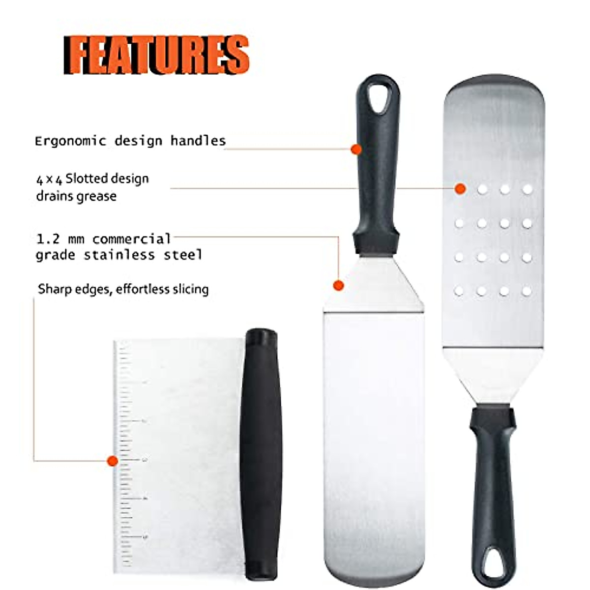 Griddle Accessories, Flat Top Grill Accessories kit for Camp Chef, Professional BBQ Accessories with Spatula, Carry Bag, Scraper for Outdoor BBQ Teppanyaki Grill Tools