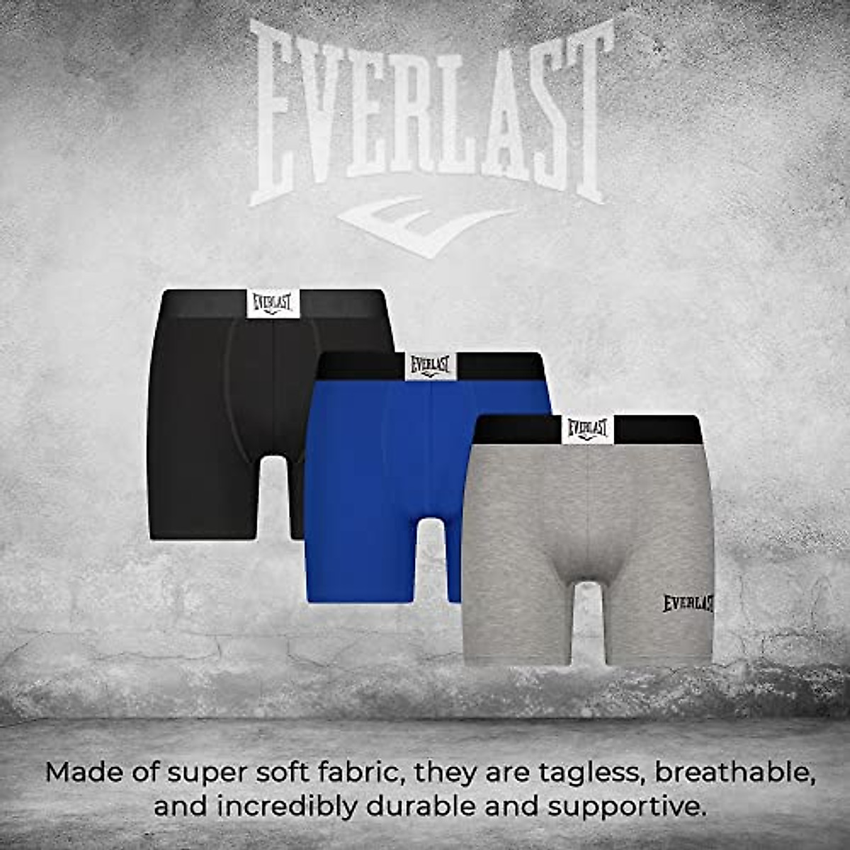 Everlast Mens Boxer Briefs, Perfect Boxer Brief for Men Pack of 6 Active Performance Mens Underwear (Medium, Grey/Blue/Light Navy)