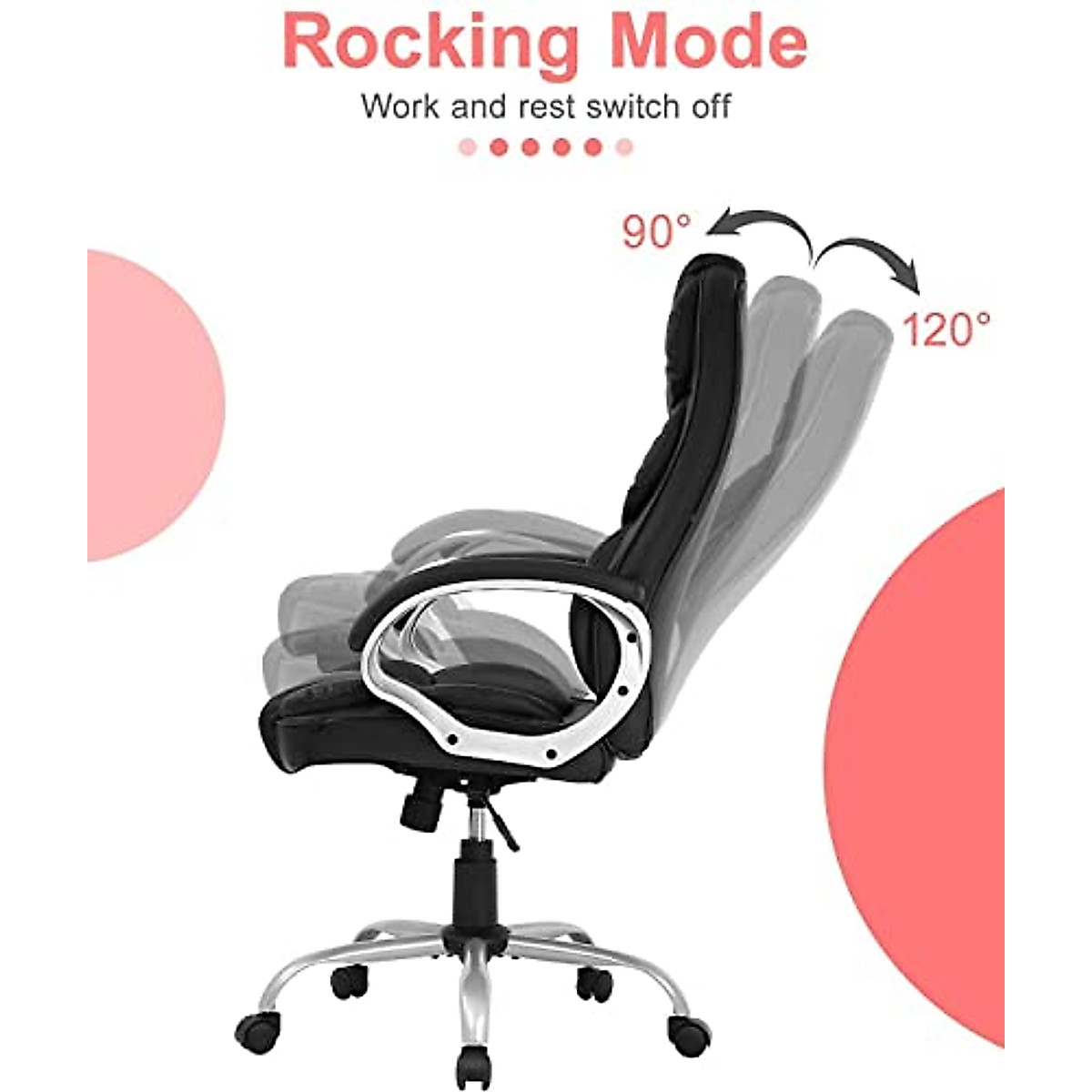 Ergonomic Office Chair Computer Chair Computer Chair with Armrests Lumbar Support PU Leather,Black