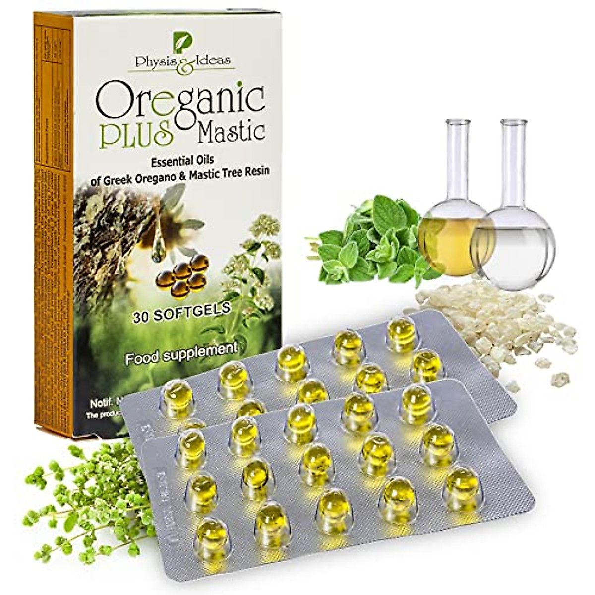 Oreganic Plus Mastic – Organic Wild Oregano Oil Capsules & Mastic Gum Oil – Immune Defense, Intestinal Support, Stomach Relief, Gut Restore, Kids Immune Support – 30 Pack