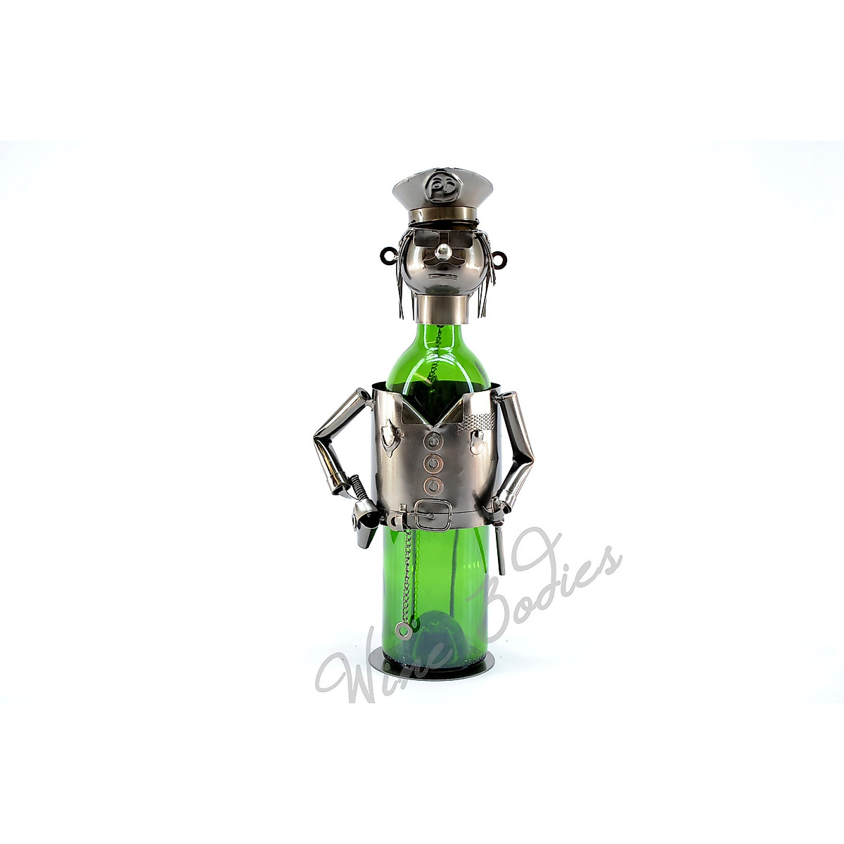 WINE BODIES Cop Policeman Metal Wine Bottle Holder, Charcoal