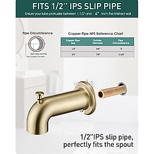 LOCALAND Slip-On Extra Long Tub Spout with Diverter, 1/2 Inch Slip Fit Connection,Brushed Gold