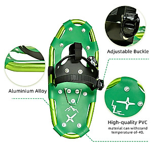Snowshoes,Lightweight Aluminum Frame,13-Point Heavy Duty Crampons,UV Shoe Decking, and Ratchet System for Secure Fit Complete with Carry Bag (Green, 17)