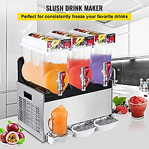 VEVOR Commercial Slushy Machine, 3x15L Margarita Machine, Margarita Slush Frozen Drink Machine, Frozen Drink Maker Food-Grade Tank, Slushie Machine for Cafes Restaurants Bars Home Use