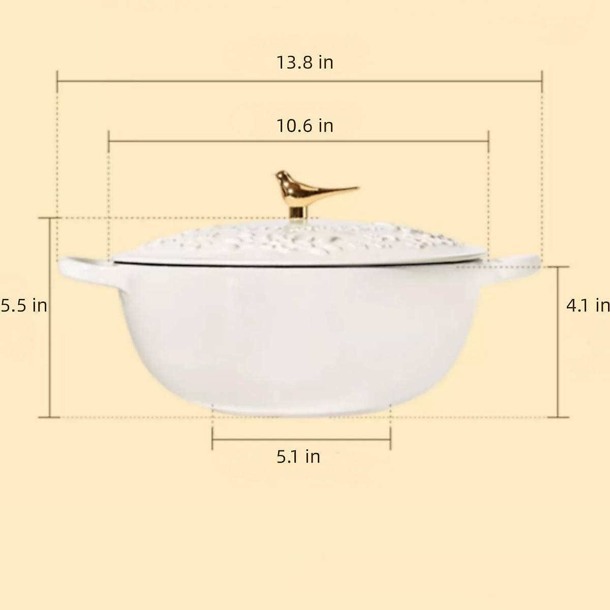 Enameled Cast Iron Dutch Oven with Lid – Non Stick Dutch Oven Pot – Sturdy Ovenproof Stockpot Cookware – Enamelled Cooking Pot – Garden Series – Oversized Handles (White) (4.5Qt)