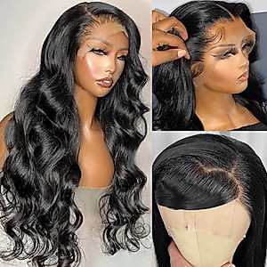 QAVA 30 inch Lace Front Wig Human Hair Pre Plucked 180 Density Body Wave 13x4 Glueless HD Transparent Lace Frontal Wigs Human Hair Brazilian Virgin Human Hair Wigs for Black Women