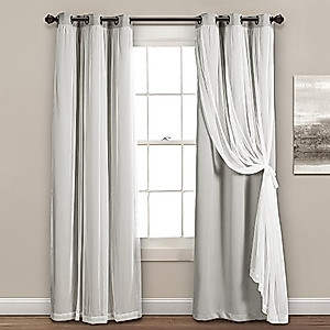 Lush Decor Sheer Grommet Curtains Panel with Insulated Blackout Lining, Room Darkening Window Curtain Set (Pair), 38"W x 84"L, Light Gray