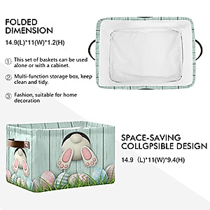 senya Easter Basket with Handles, Easter Bunny Bottom with Pink and Blue Eggs Foldable Fabric Collapsible Storage Bins Organizer Bag for Storage Clothes