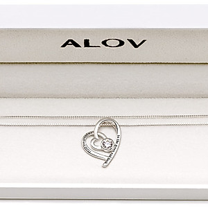 ALOV Jewelry Sterling Silver "I love you grandma to the moon and back" Love Heart Cubic Zirconia Pendant Necklace