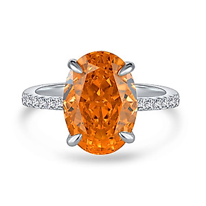 Women's S925 Silver Ring 9ct High Carbon Diamond Ring Orange Fashion Luxury Engagement Wedding Ring (5#-9#) (orange7)