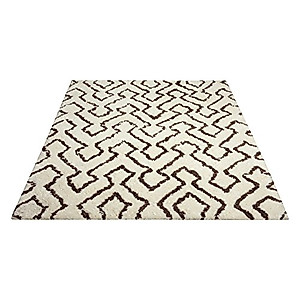 Nourison Galway Shag Ivory/Chocolate 5' x 7' Area-Rug, Easy-Cleaning, Non Shedding, Bed Room, Living Room, Dining Room, Kitchen (5x7)