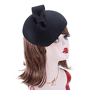 Lawliet Teardrop Women 1940s Wool Felt Fascinator Hat Bow Tam Beret Casque A568 (Black)
