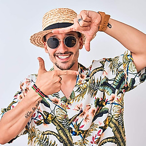 Boater Hats for Men Women Straw Skimmer Hat Wide Brim Halloween Christmas Costume(Black Band)