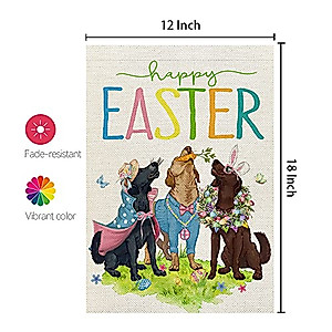 CROWNED BEAUTY Happy Easter Dogs Garden Flag 12x18 Inch Double Sided for Outside Small Burlap Floral Eggs Yard Holiday Decoration CF740-12