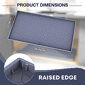 Under Sink Mat, 34" x 22" Sink Cabinet Protector, Waterproof & Flexible Silicone Under Sink Liner Drip Tray with Unique Drain Hole for Kitchen Bathroom, Hold 3.3 Gallons Liquid
