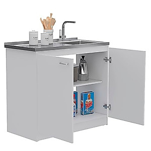 Tuhome Napoles Utility Sink with Cabinet, Double Door, One Shelf -White