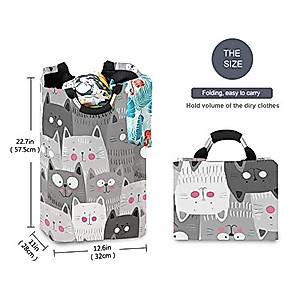 Cute Cat Kitten Large Laundry Baskets Washing Hamper Bag Black White Dirty Clothes Storage Bin Toy Book Clothing Holder with Handles for Home Bathroom Bedroom 50L