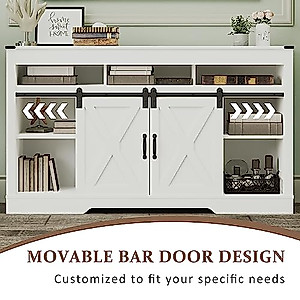 FansaFurn Farmhouse White Stand for TVs up to 65+ Inch Tall Entertainment Center with Sliding Barn Door, Console Storage Cabinet for Bedroom, Living Room…
