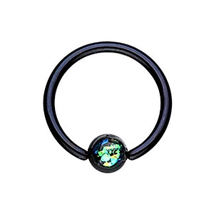 Covet Jewelry Colorline Synthetic Opal Ball Steel Captive Bead Ring (Size: 16GA, Length: 8mm, Ball Size: 4mm, Black)