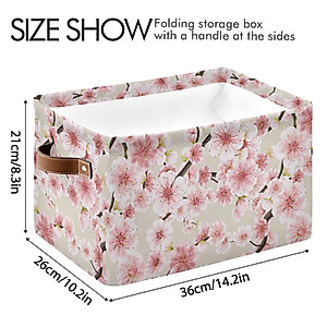 Pink Blossom Japanese Storage Basket Bins Foldable Toy Baskets Organization with Handles Laundry Hamper for Office Bedroom Clothes Bedroom Living Room,2 pcs
