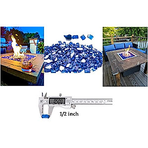 Fire Glass for Fire Pit, 1/2-Inch Reflective Fireplace Glass Rocks for Fire Pit Table,10 lbs Fire Glass for Propane Fire Pit,Cobalt Blue Fire Glass for Fire Pit,Outdoors and Indoors Firepit Glass