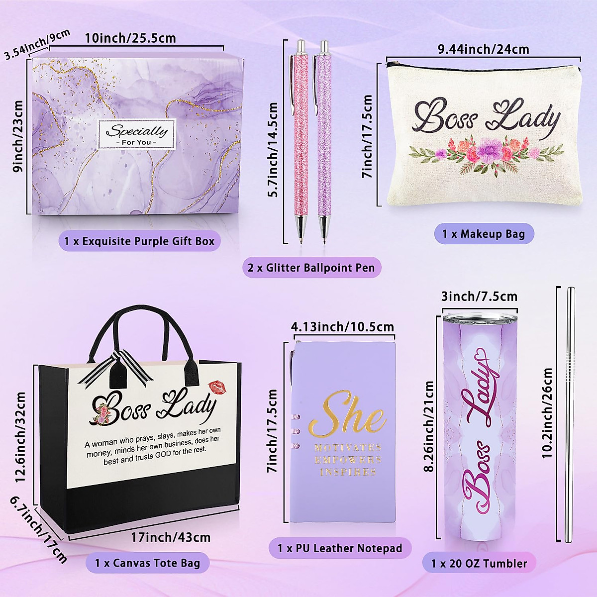 Boss Day Gifts for Women, Boss Lady Gifts for Women with 20 OZ Boss Lady Mug Canvas Tote Bag Makeup Bag Notebook and 2 Ballpoints Pen, Funny Boss Gifts for Female, Appreciation Gifts Christmas Gift