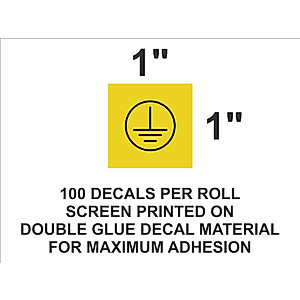 Ground Symbol Sticker 1" x 1" Double Glue Decal Screen Printed in a roll of 100 (Yellow)