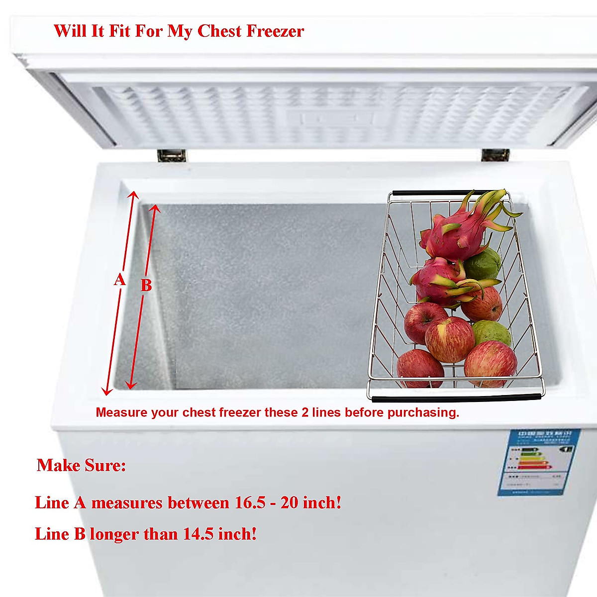 Expandable Chest Freezer Organizer Bin Deep Freezer Wire Basket Storage, Adjustable Freezer Shelf Cabinet Shelf Organizer 16.7"-24.8"