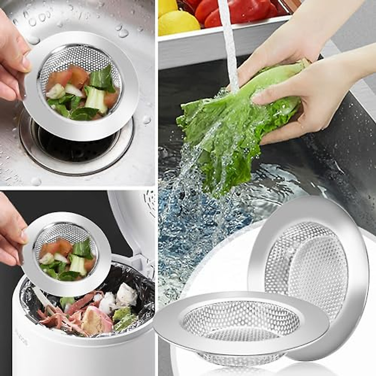 4PCS Kitchen Sink Strainer Sink Stopper, Universal Sink Strainer Stopper Kit, Silicone Drain Plug Cover, 4.5 Inch Stainless Steel Sink Drain Strainer, Food Catcher for Kitchen (Strainers & Stoppers)