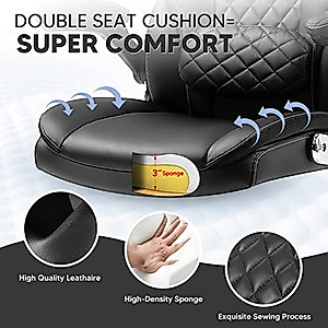 YAMASORO Ergonomic Executive Office Chair Comfortable Computer Desk Chairs with Lumbar Support&FILP-up Arms, High Back PU Leather Swivel Task Chair, Black