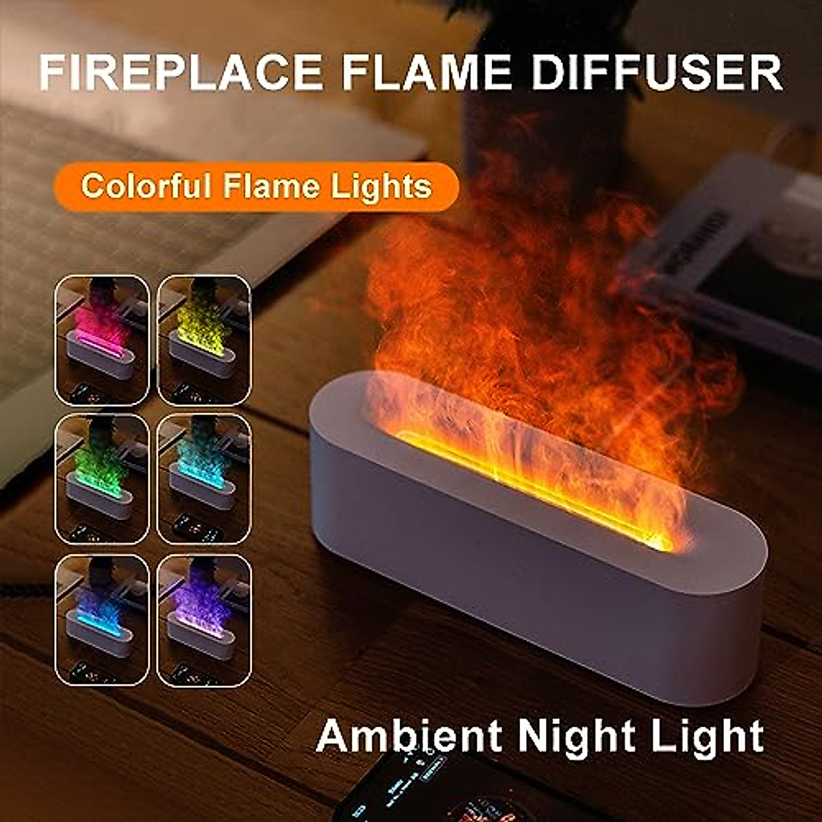 YALEDI Fireplace Flame Diffuser, Aromatherapy Essential Oil Diffuser, 150ml Cool Mist Ultrasonic Humidifier for Bedroom,Office,Home,Yoga, Timer & Auto Shut-Off, Colorful Night Light (White)