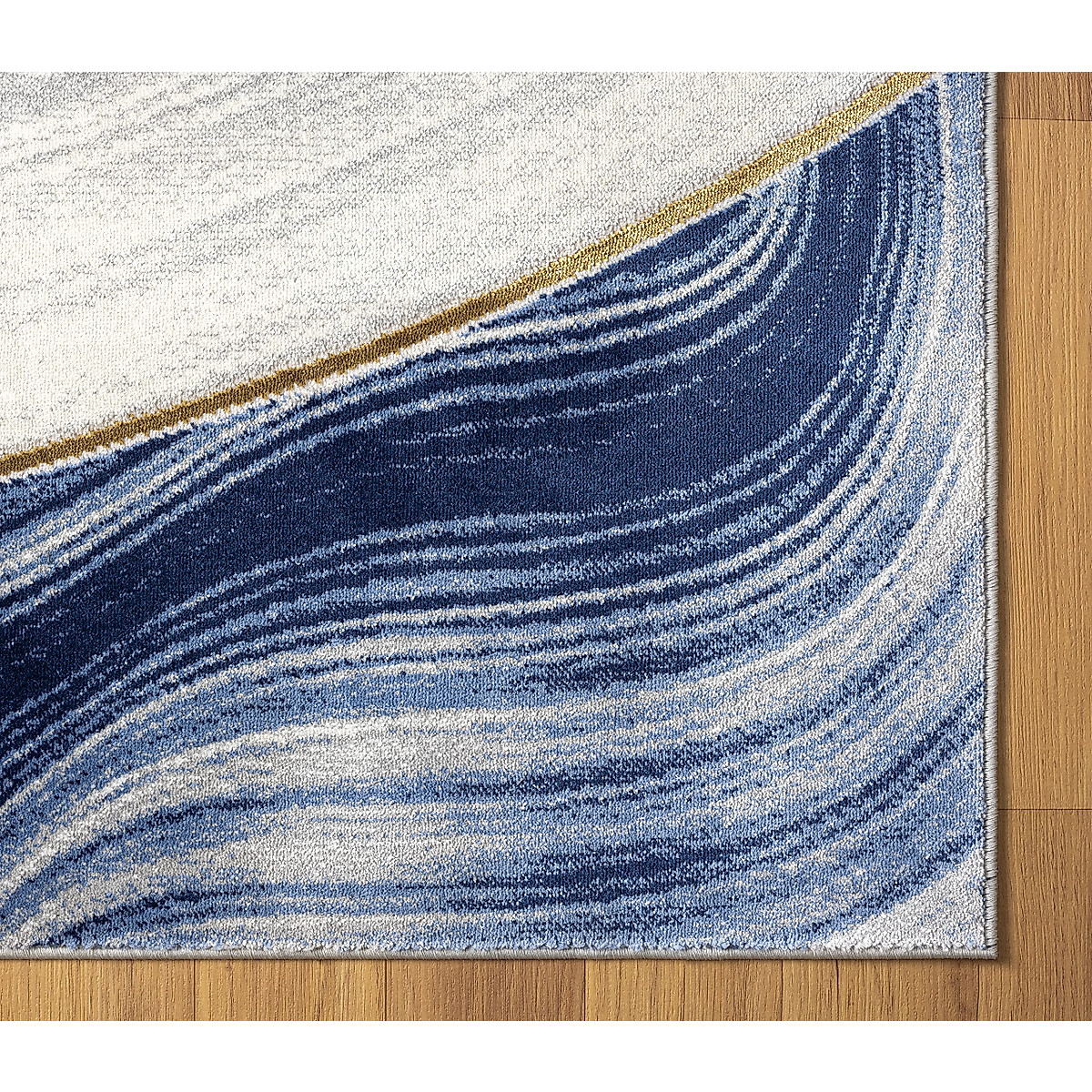 Abani Blue & Ivory Metallic Contemporary Ribbon Area Rug, Rugs Swirl Design Neutral Non-Shed 6' x 9' Bedroom Rug