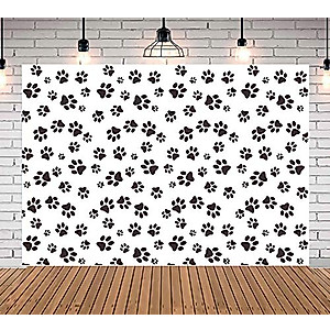 Cartoons Puppy Dog Paw Theme Photography Backdrops Kids Boys Birthday Party Banner Photo Background Newborn Baby Shower Candy Cake Table Decor Photobooth Props 5x3ft Vinyl