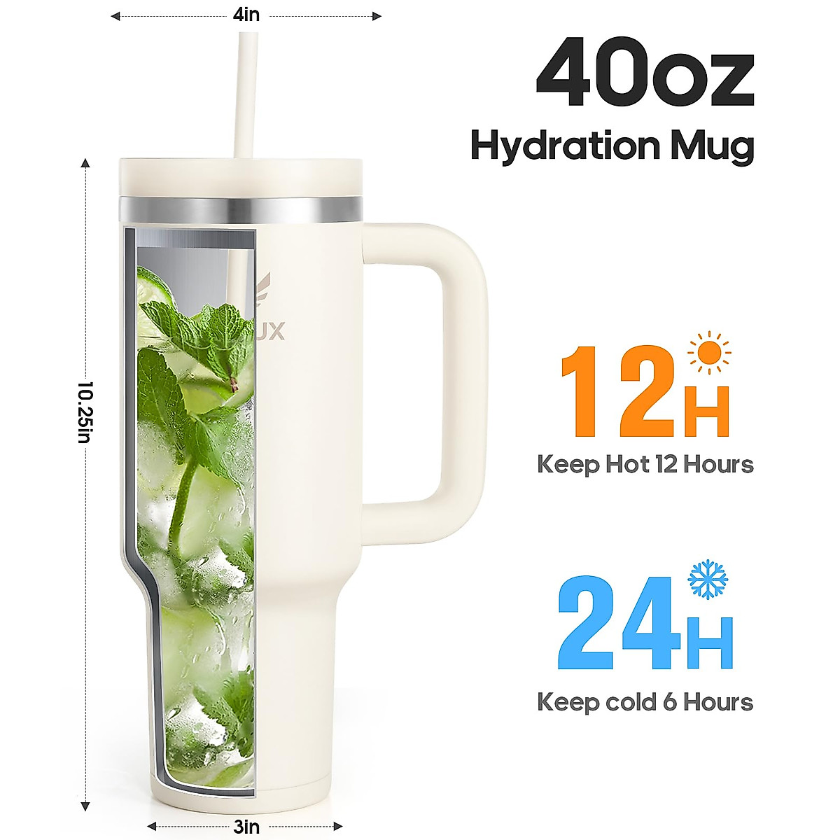 Gedux 40oz Tumbler With Handle, 2-IN-1 Leak Proof Lid (Straw/Flip), Insulated Water Bottle, Stainless Steel Tumbler with Non-Slip Silicone, Wide Mouth Travel Mug Cupholder Friendly Dishwasher Safe