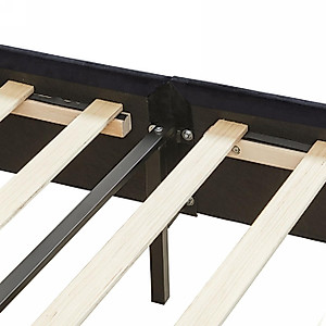 i-POOK King Size Platform Bed Frame, Velvet Upholstered Chesterfield Bed with Deep Button Tufted Wingback Headboard and Footboard, Wood Slats Support, No Box Spring Needed, Black