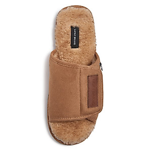 Lucky Brand Mens Microsuede Memory Foam Open Toe Sherpa Slippers, Non Slip Warm Fluffy Fuzzy Indoor House Sliders for Men, Tan, Medium