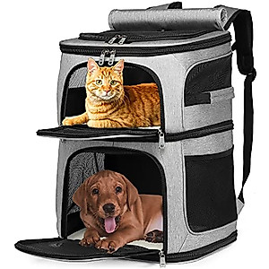 Cat Backpack Carrier for 2 Cats, Cat Carrier for Large Cats, Dog Backpack for 2 Small Dogs, with 7 Ventilation Windows, Built-in Frame and Support Plate, Safety Straps, Collapsible, Beviliu